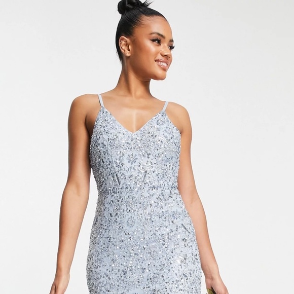 ASOS | Dresses | New Dusty Blue Sequin Evening Gown | Poshmark